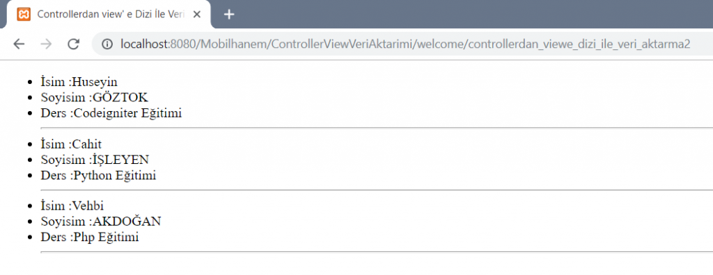 Controller View Arasında Veri Aktarımı | Codeigniter Dersleri | Mobilhanem